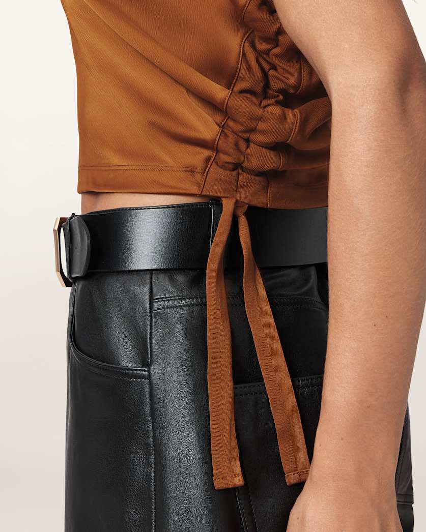 Mira Cropped Satin Drawcord T-Shirt RUST BROWN | ALLSAINTS US